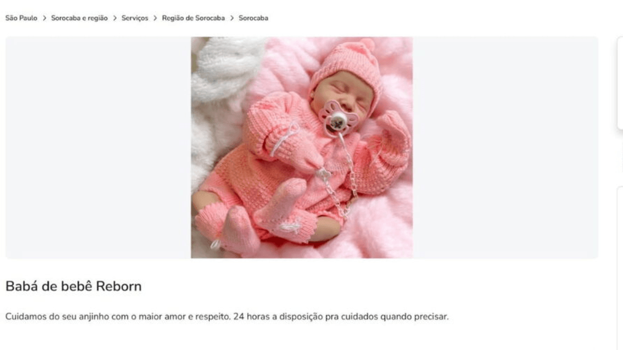 Mulher anuncia serviço de babá de bebê reborn na internet e viraliza