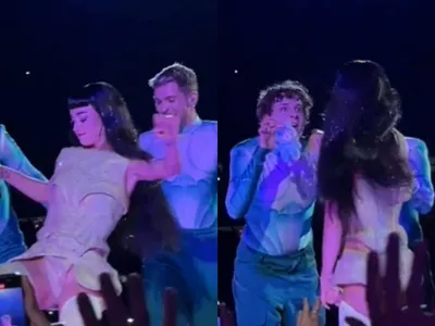 Katy Perry chuta Labubu e quase cai em show em Curitiba (PR)