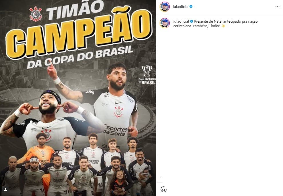 Lula celebra título do Corinthians na Copa do Brasil: "Natal antecipado"